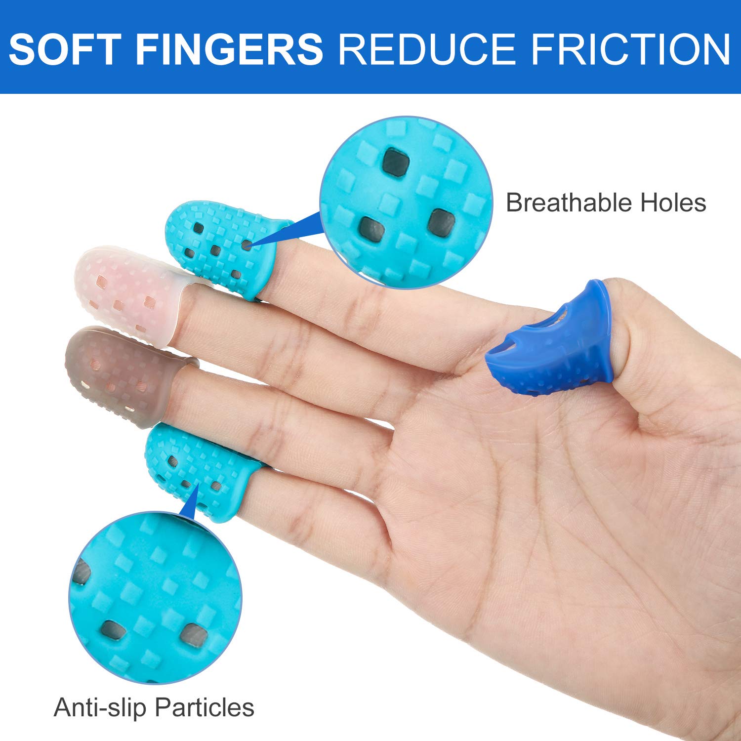 24 Pieces Rubber Fingers Tips Guard with 3 Sizes (S/M/L) Finger Protector Covers Caps for Paperwork, Cutting, Wax Carving, Guitar Playing and Office Supplies Tasks
