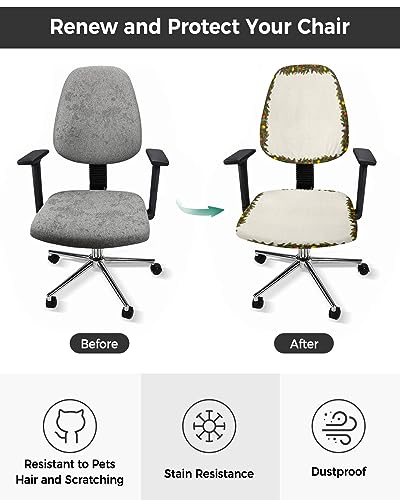 Stretch Printed Computer Office Chair Covers,Merry Christmas Tree Evergreen Trees Candy Cane Pine Cone Split Protective Desk Rotating Chair Slipcovers, Removable Spandex Chair Protector Cover