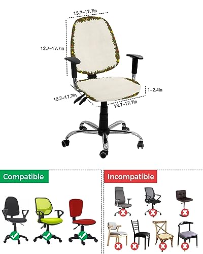 Stretch Printed Computer Office Chair Covers,Merry Christmas Tree Evergreen Trees Candy Cane Pine Cone Split Protective Desk Rotating Chair Slipcovers, Removable Spandex Chair Protector Cover