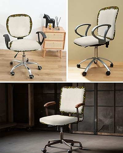 Stretch Printed Computer Office Chair Covers,Merry Christmas Tree Evergreen Trees Candy Cane Pine Cone Split Protective Desk Rotating Chair Slipcovers, Removable Spandex Chair Protector Cover