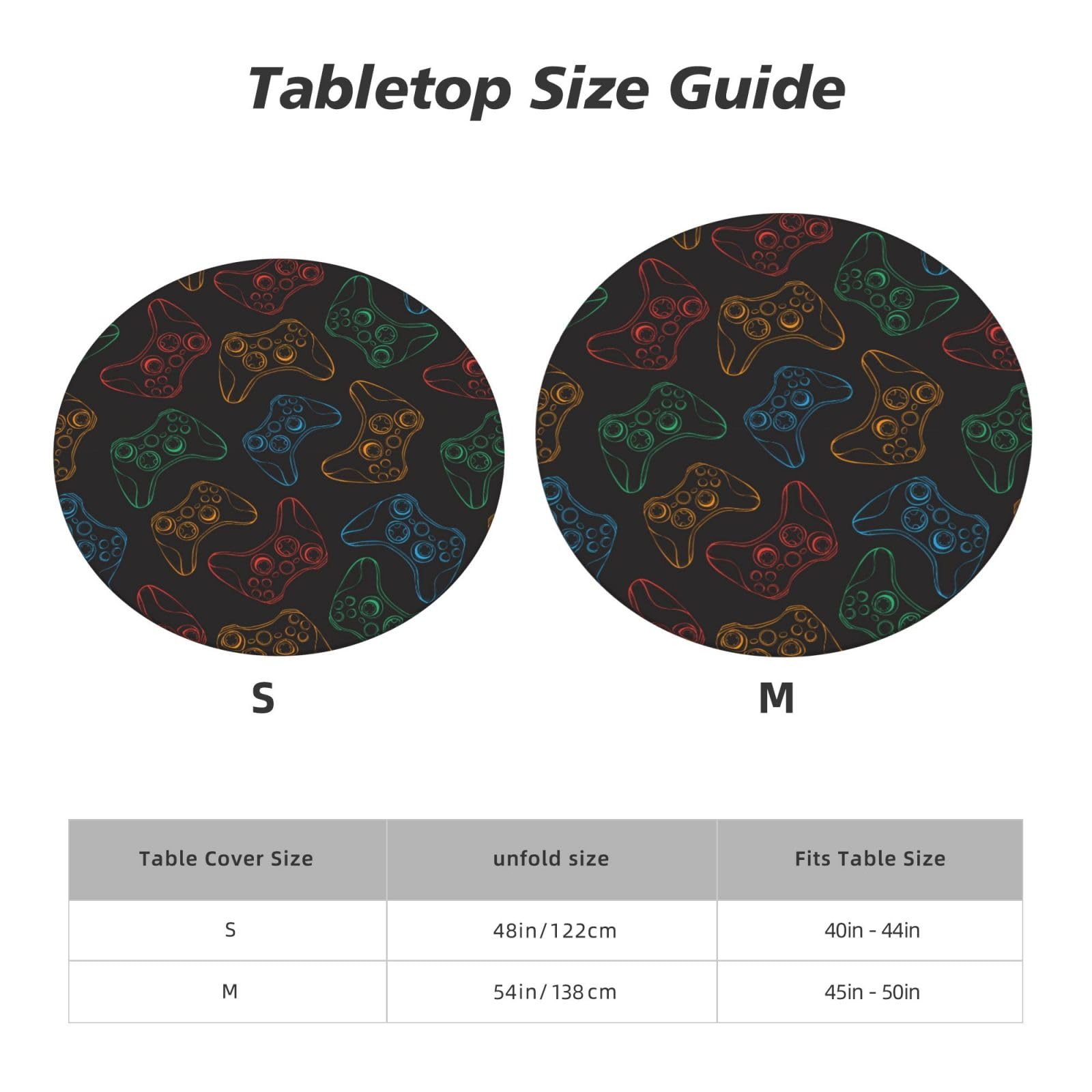 Kuilepa Gamepad Joystick Game Round Tablecloth,Waterproof Elastic Fitted Table Covers for Picnic, Camping, Dining, Indoor and Outdoor-Small