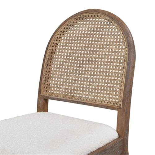 Pemberly Row Curved Cane Rattan Side Dining Chair Set of 2 Ivory White Boucle