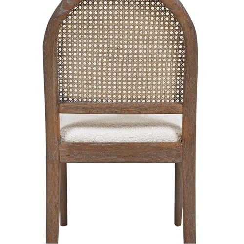 Pemberly Row Curved Cane Rattan Side Dining Chair Set of 2 Ivory White Boucle