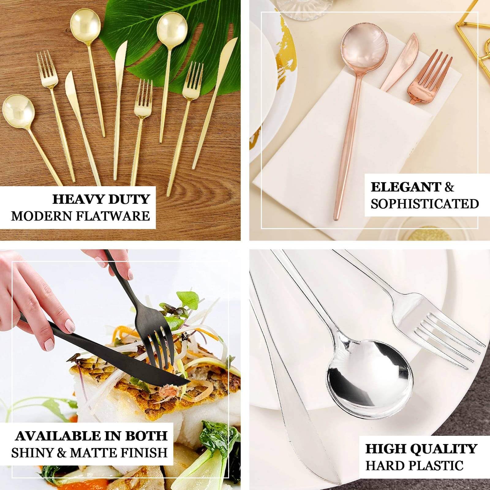 Efavormart 24 Pack | Gold Sleek Modern Flatware Set, Premium Plastic Silverware Cutlery Set - 8"