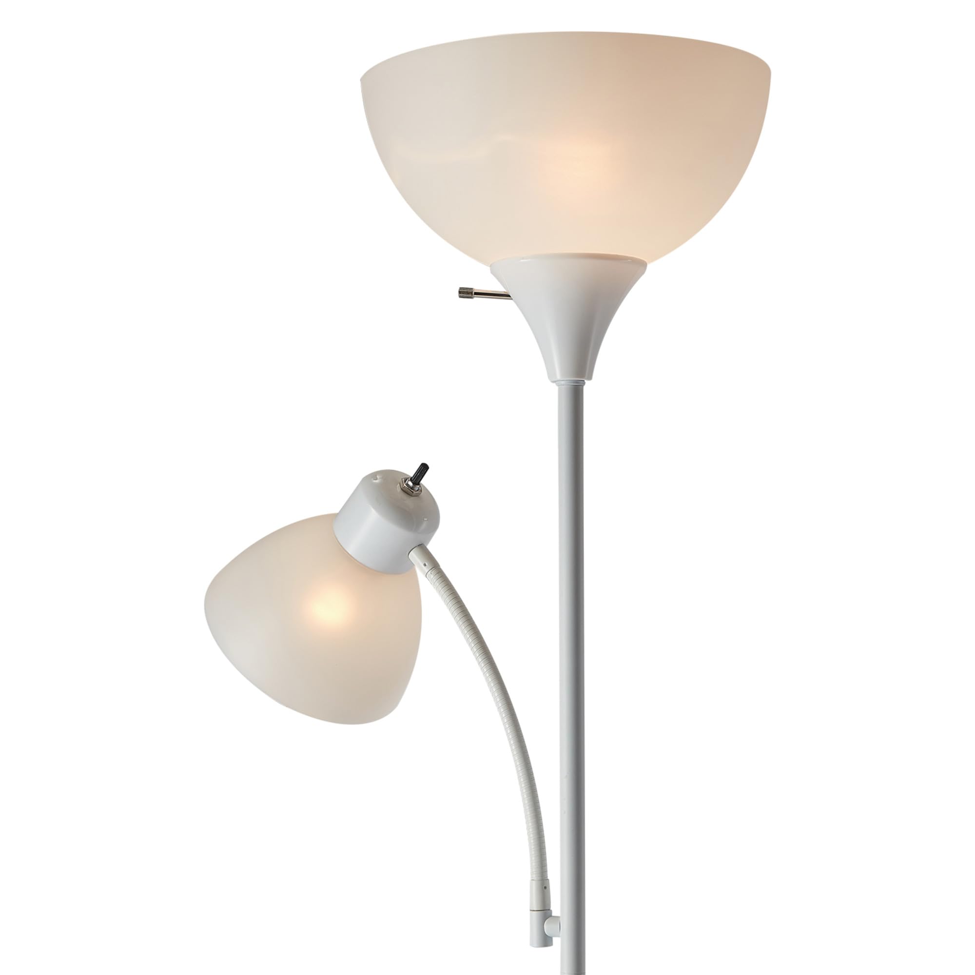 Globe Electric 67136 72" Torchiere Floor Lamp + Adjustable Reading Light, Matte White, Frosted Plastic Shade, 3-Step Rotary Switch on Floor Lamp Socket, Home Improvement, Home Office Accessories