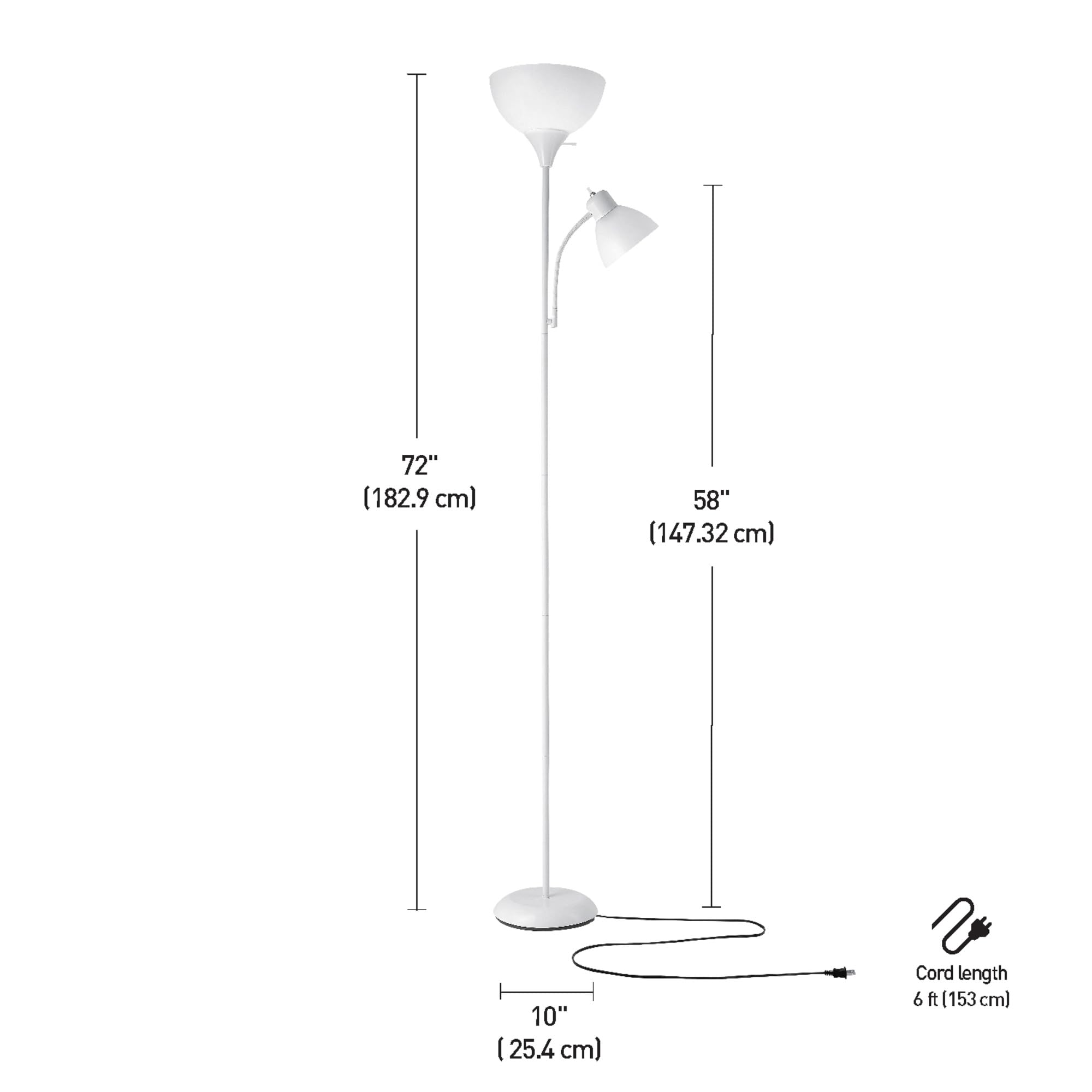 Globe Electric 67136 72" Torchiere Floor Lamp + Adjustable Reading Light, Matte White, Frosted Plastic Shade, 3-Step Rotary Switch on Floor Lamp Socket, Home Improvement, Home Office Accessories