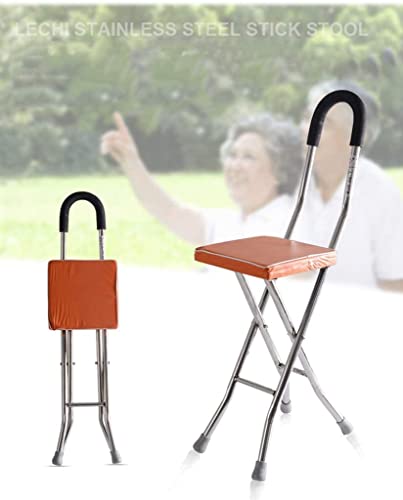 Cane Seat Folding Crutch Stool Folding Travel Cane Walking Stick Seat Camp Stool Chair Hiking Stick Cane Deluxe Massage Crutches Seat Stainless Steel Walking Stick Travel Aid for Elder Gift Practical