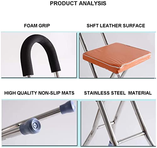 Cane Seat Folding Crutch Stool Folding Travel Cane Walking Stick Seat Camp Stool Chair Hiking Stick Cane Deluxe Massage Crutches Seat Stainless Steel Walking Stick Travel Aid for Elder Gift Practical