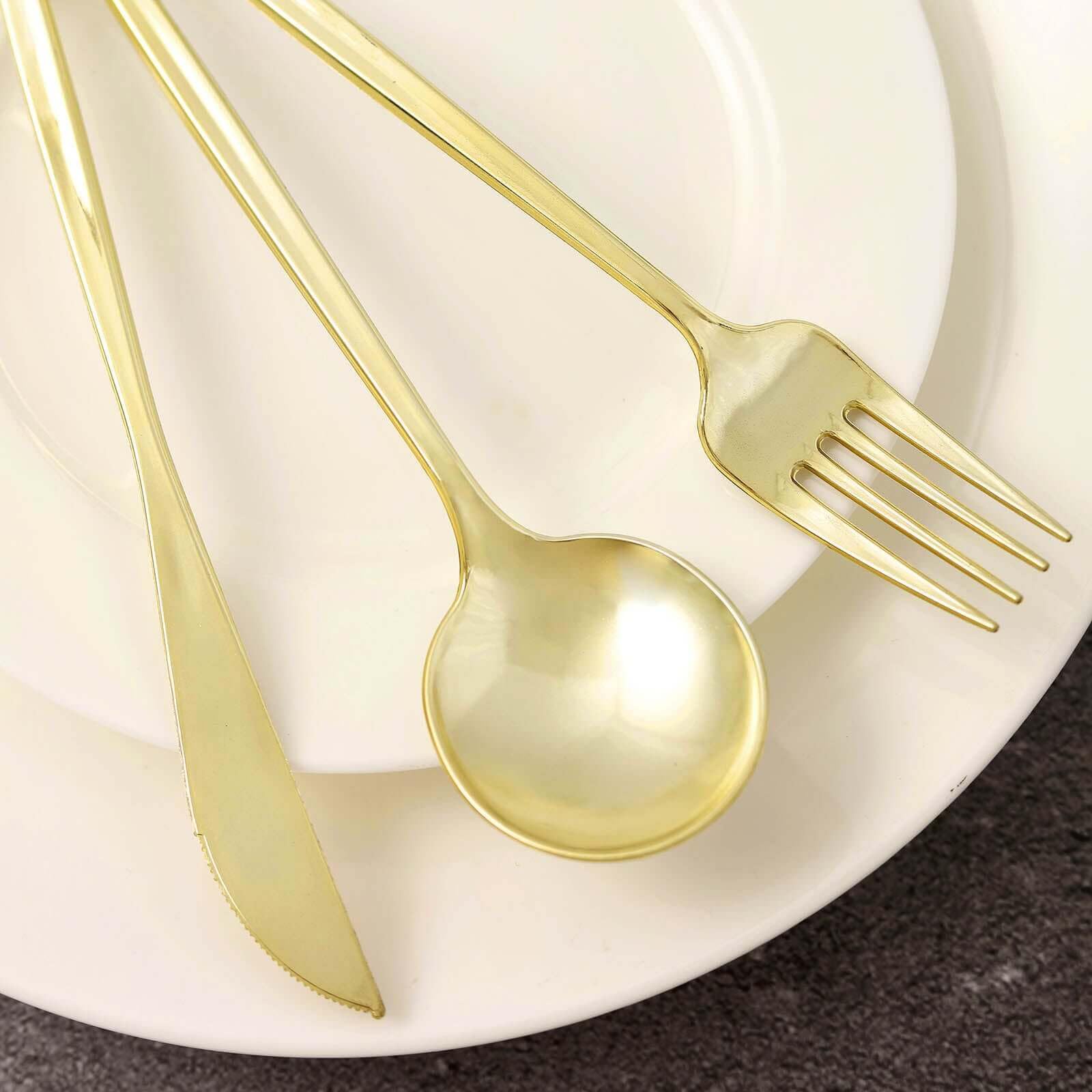 Efavormart 24 Pack | Gold Sleek Modern Flatware Set, Premium Plastic Silverware Cutlery Set - 8"