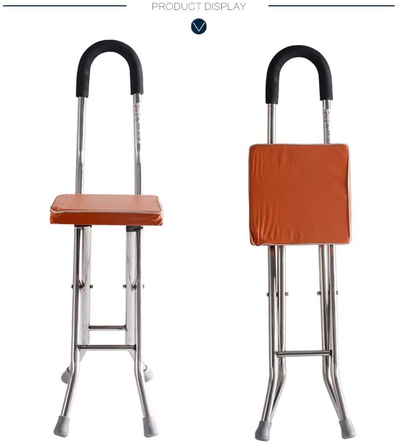 Cane Seat Folding Crutch Stool Folding Travel Cane Walking Stick Seat Camp Stool Chair Hiking Stick Cane Deluxe Massage Crutches Seat Stainless Steel Walking Stick Travel Aid for Elder Gift Practical