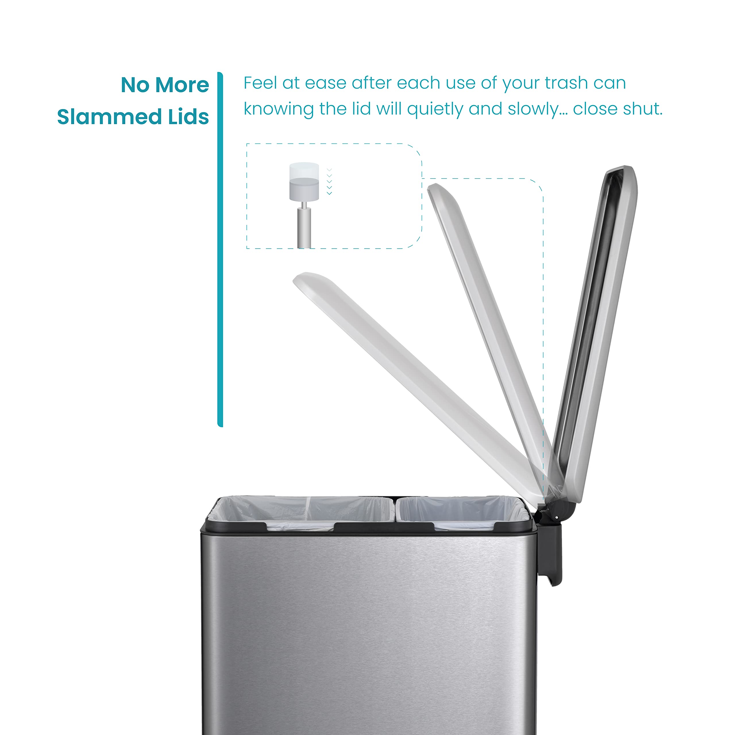Home Zone Living 13 Gallon Kitchen Trash Can, Dual Compartment Recycle Combo, Slim Body Stainless Steel Design, 50 Liter Total Capacity