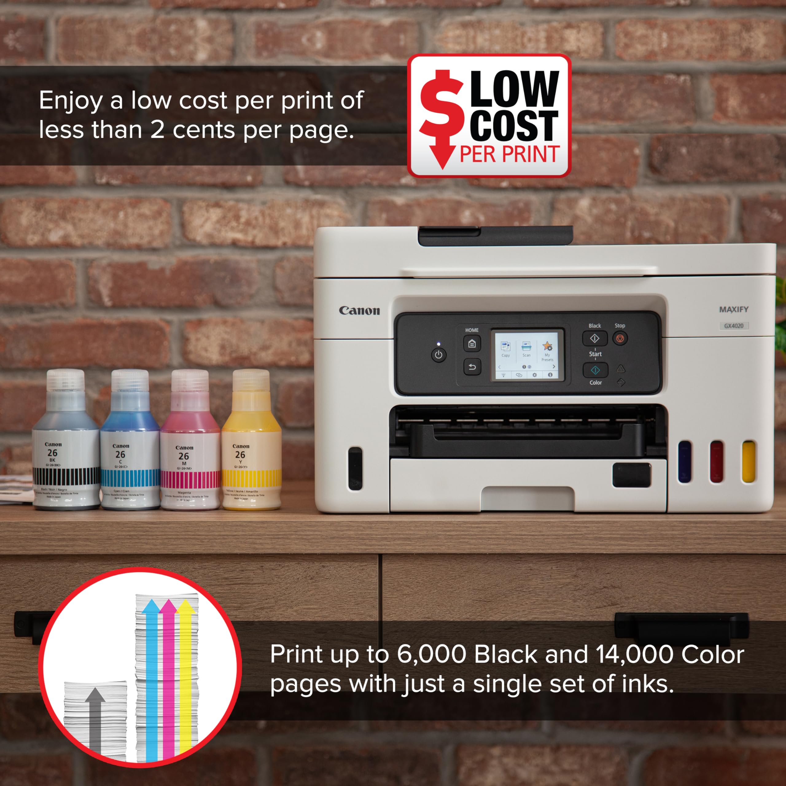 Canon Megatank GX4020 All-in-One Wireless Supertank Printer with Print, Copy, Scan and Fax | Auto Document Feeder | Mobile Printing | 2.7" LCD Touch Screen