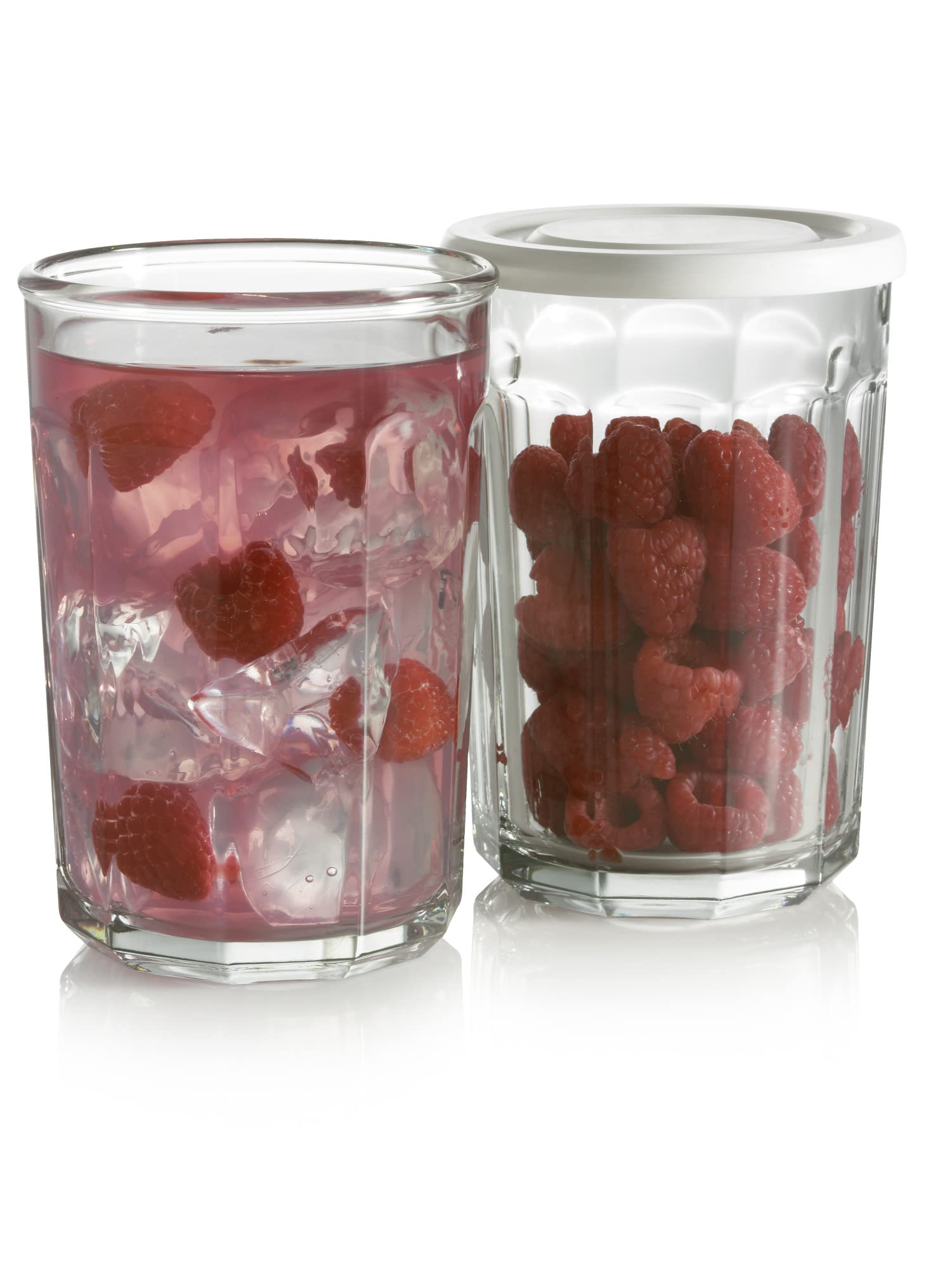 Luminarc Working 21-Ounce Storage Jar/Cooler with Lids, Set of 4 Tumbler Glasses, 4 Count (Pack of 1), Clear