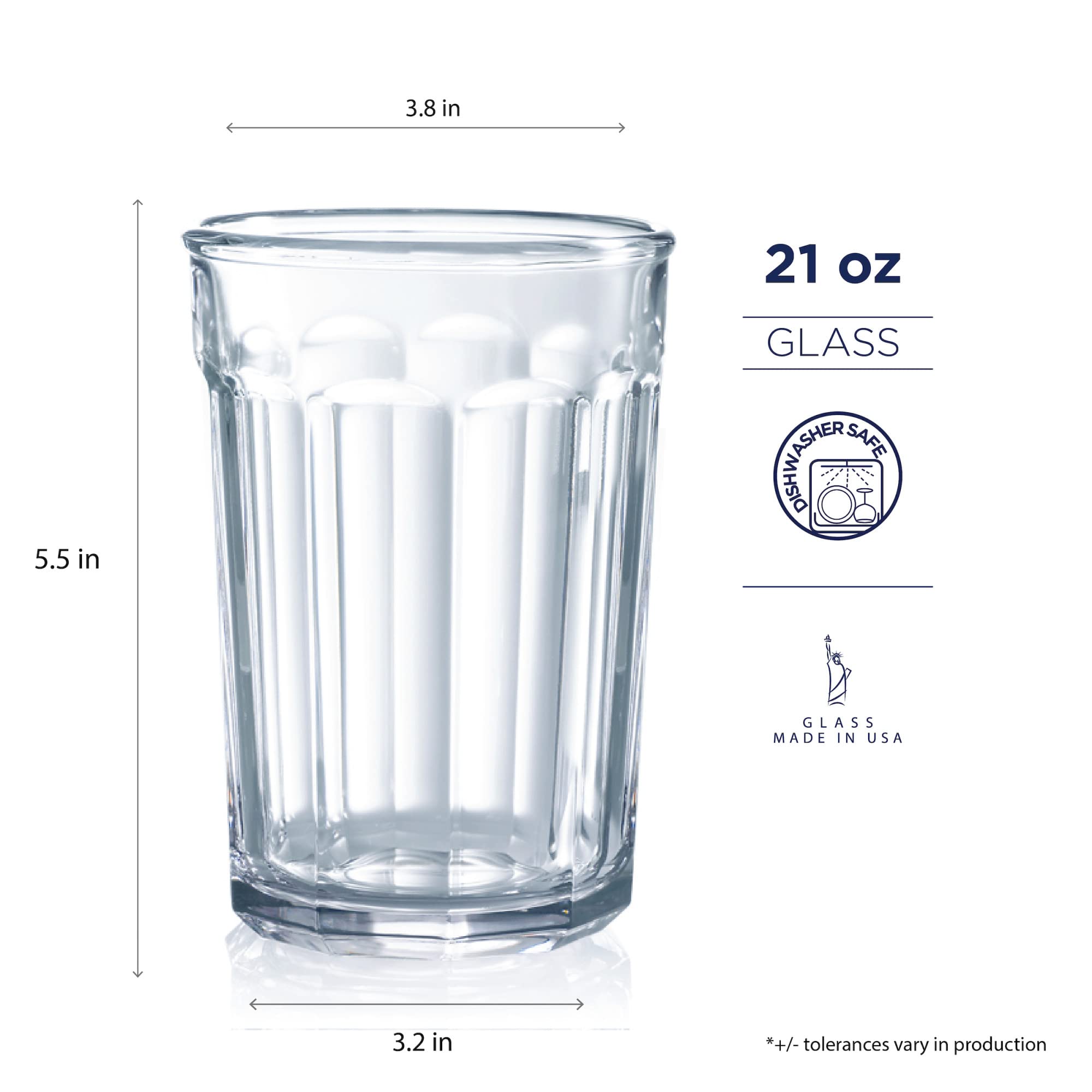 Luminarc Working 21-Ounce Storage Jar/Cooler with Lids, Set of 4 Tumbler Glasses, 4 Count (Pack of 1), Clear
