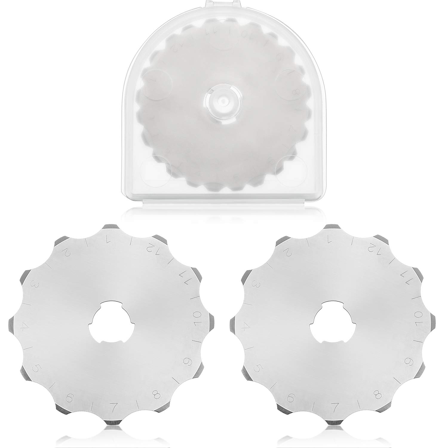 2 Pieces 45 mm Perforating Rotary Replacement Blades 45 mm Rotary Cutter Blades with Plastic Box for Crochet Edge Cutting Crafting Sewing Leather Paper Cardstock