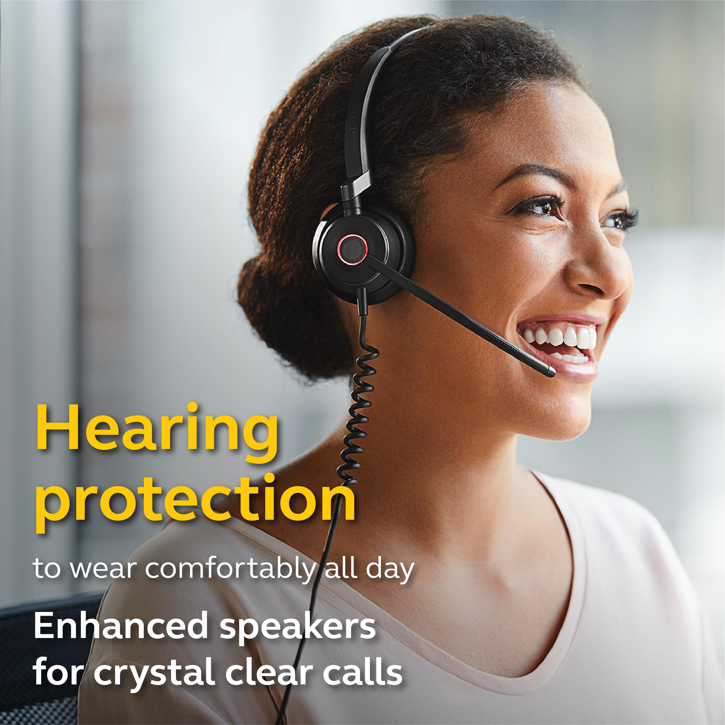 Jabra Engage 50 Wired Headset, Stereo β Telephone Headset with 3-Microphone System, Blocks Out Background Noise for Increased Agent Focus, Call Center Headset Features Enhanced Hearing Protection