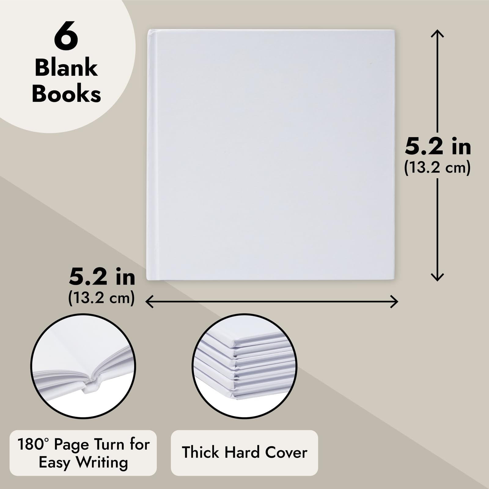 6 Pack Blank Books for Kids to Write Stories, Hardcover Sketchbooks for Students, 36 Pages (White, 5x5 In)