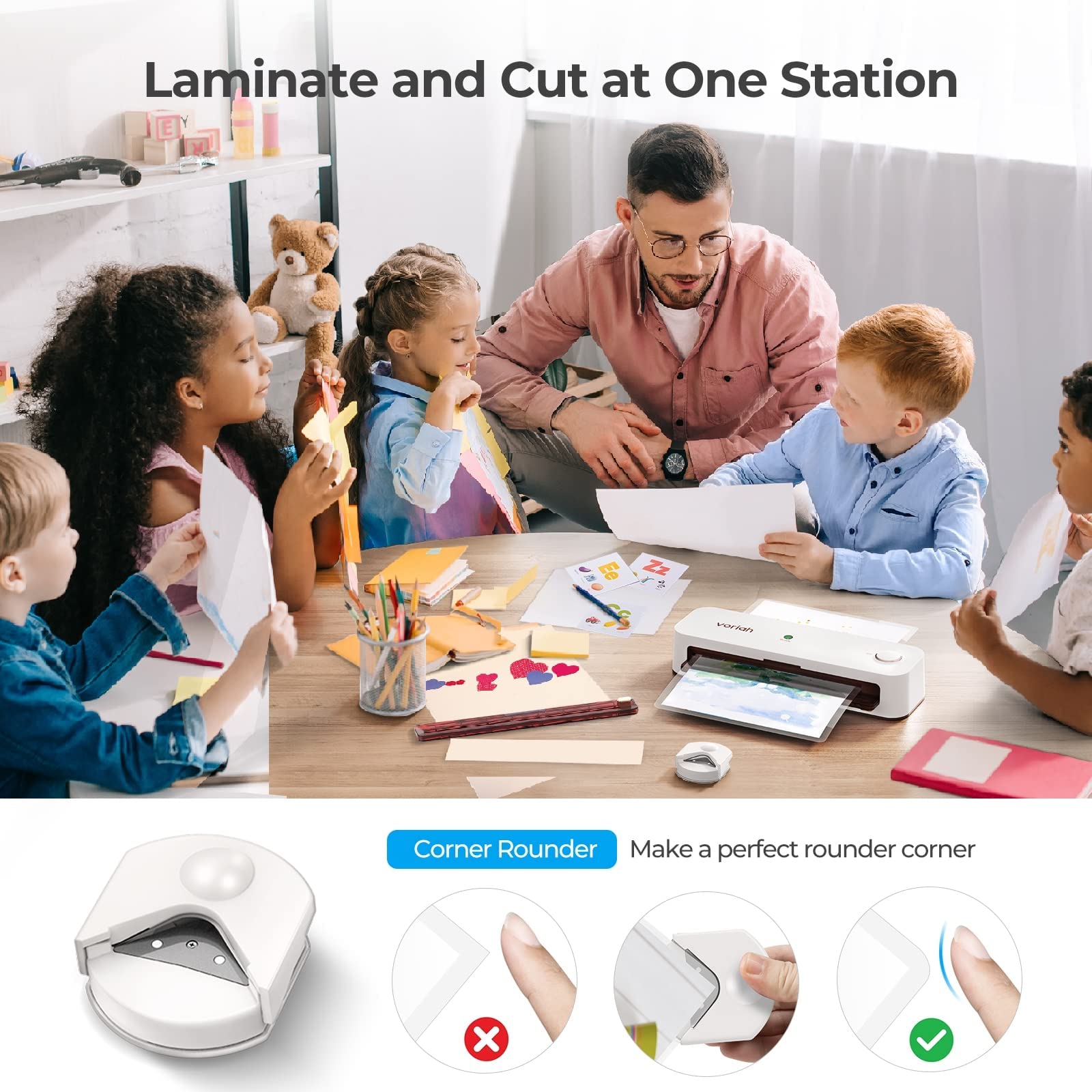 Laminator, Voriah 9 Inch Thermal Laminator Machine, 3 Mins Quick Warm Up Laminating Machine with Paper Cutter, Corner Rounder, 5 Laminating Sheets for Office School Home Use (Upgraded Version)