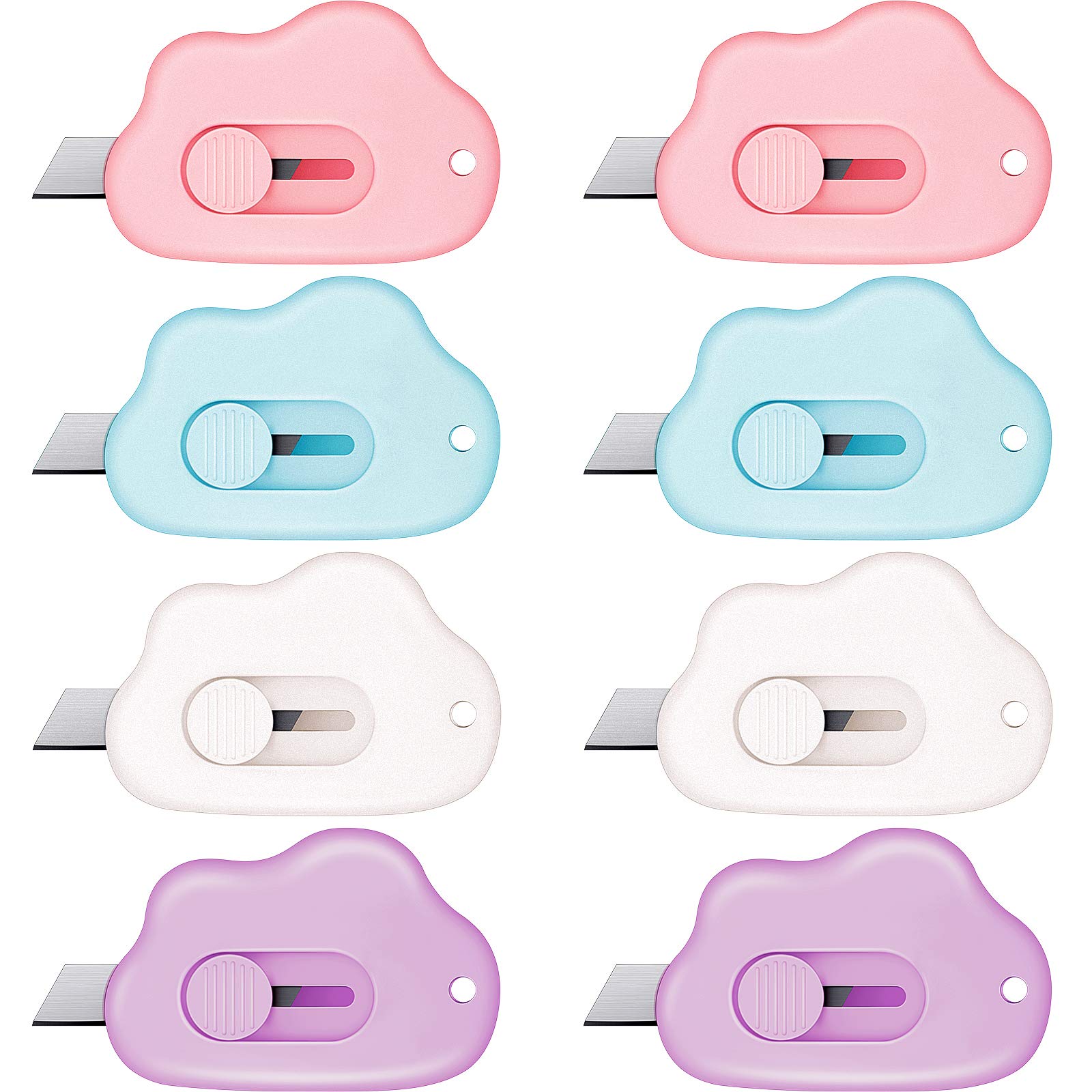 8 Pieces Mini Utility Knives Cloud and Flower Shaped Box Cutter Retractable Letter Opener Paper Envelope Cutter Carton Portable Cutter with Hole for Office and Home Use (Cloud)