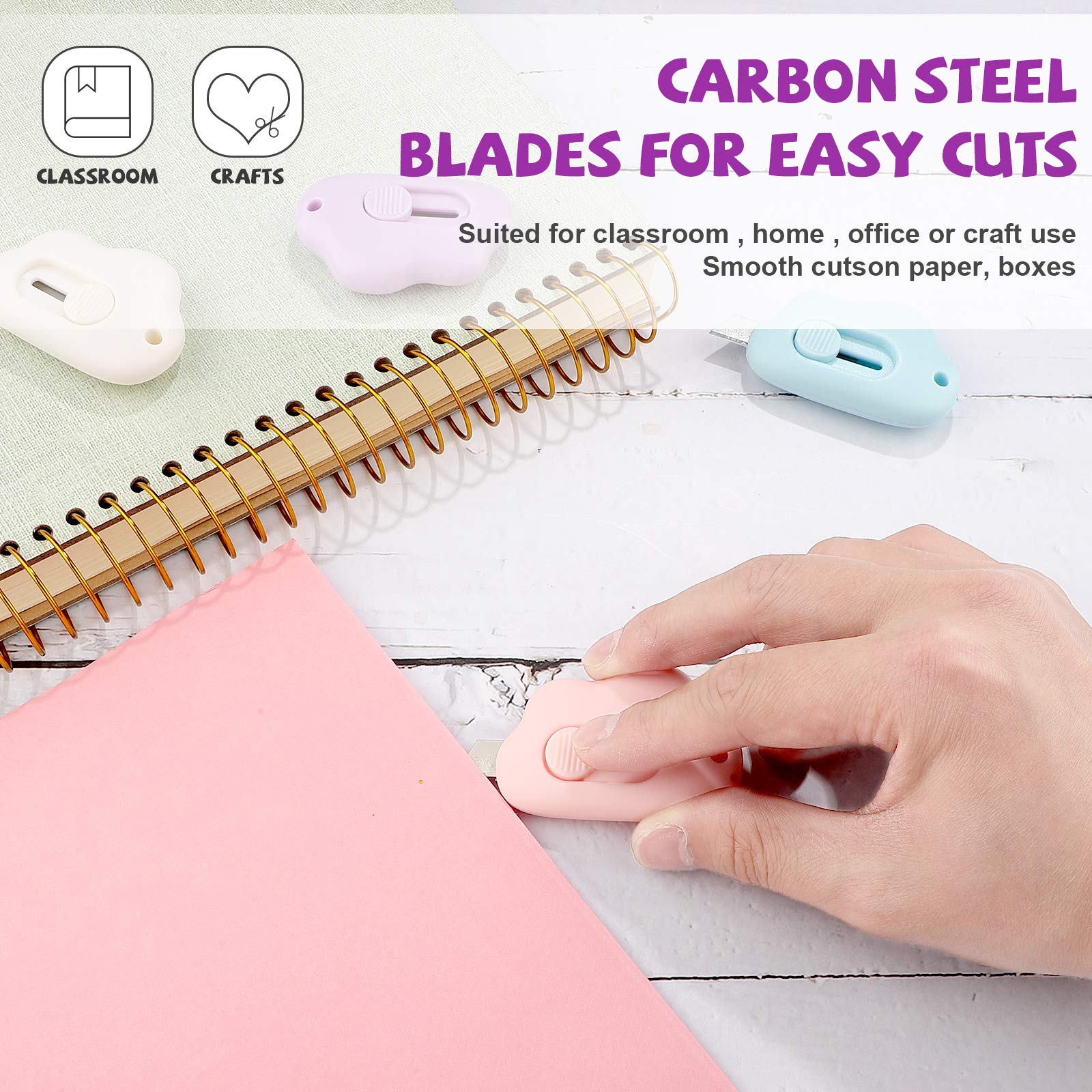 8 Pieces Mini Utility Knives Cloud and Flower Shaped Box Cutter Retractable Letter Opener Paper Envelope Cutter Carton Portable Cutter with Hole for Office and Home Use (Cloud)