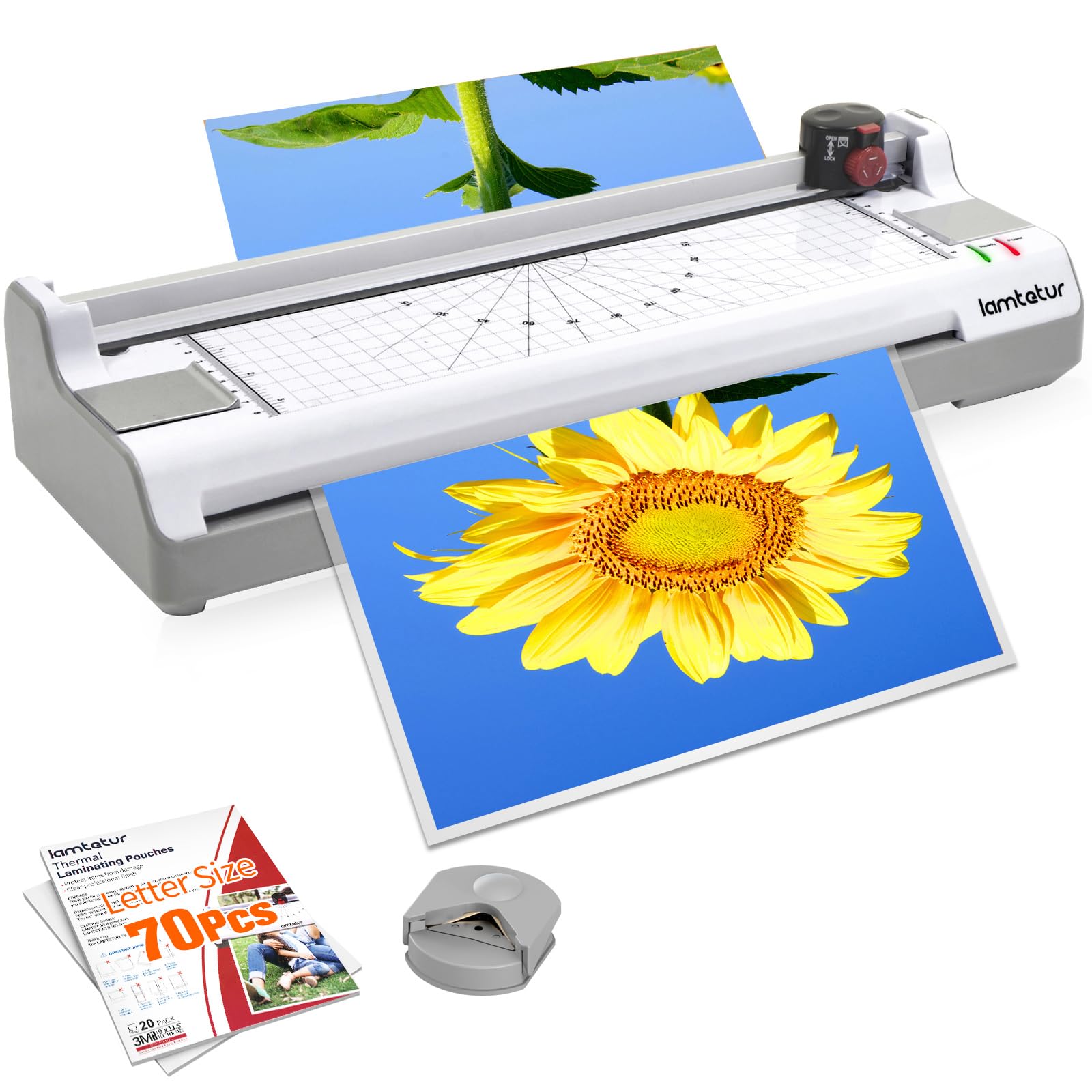 7 in 1 Laminator, Laminator Machine for A3/A4/A6, Laminator Machine with Laminating Sheets 70pouches for Office Home School Use,Paper Trimmer, Corner Rounder Hot &Cold.
