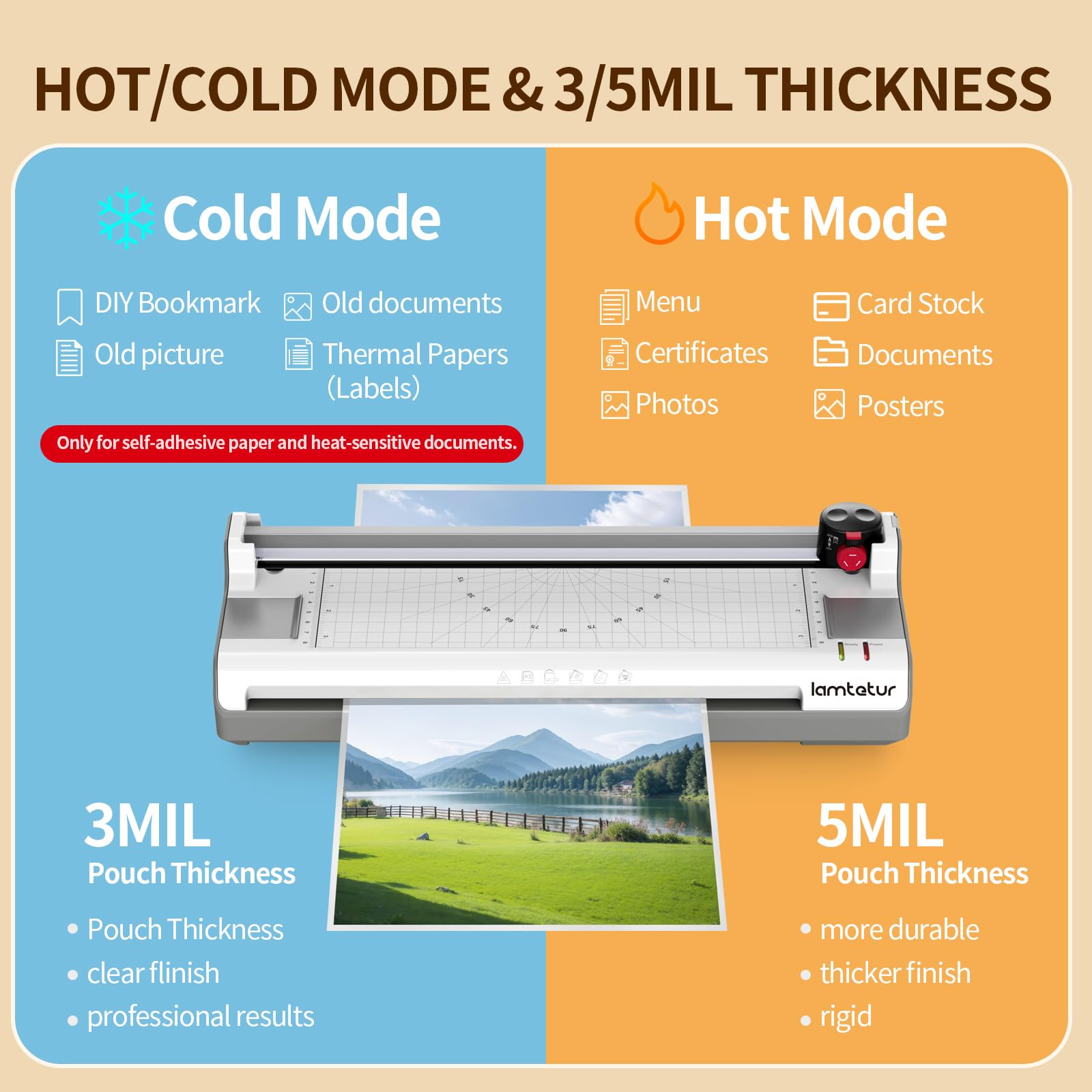 7 in 1 Laminator, Laminator Machine for A3/A4/A6, Laminator Machine with Laminating Sheets 70pouches for Office Home School Use,Paper Trimmer, Corner Rounder Hot &Cold.