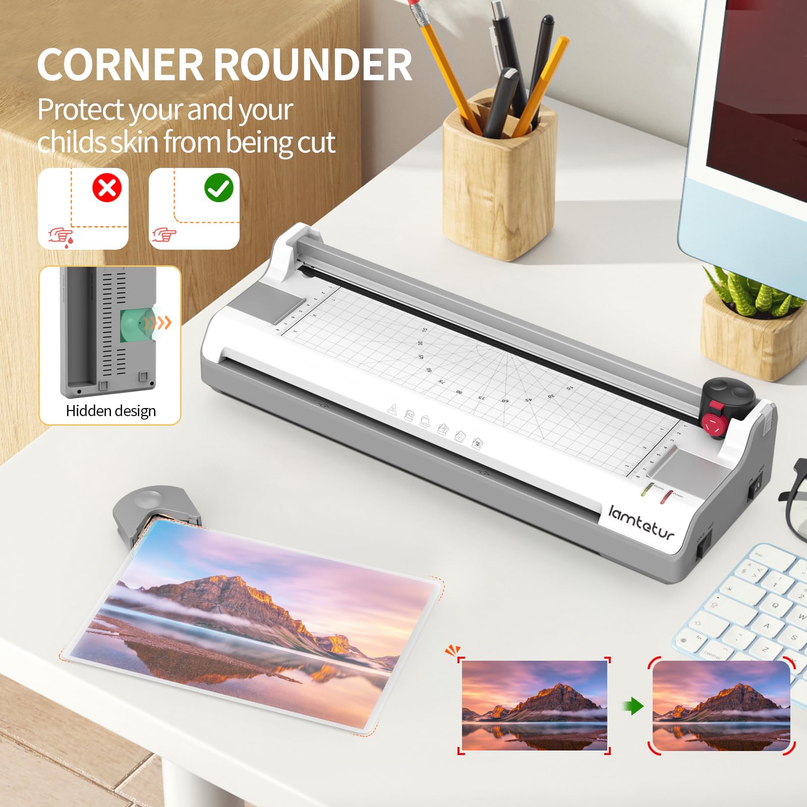 7 in 1 Laminator, Laminator Machine for A3/A4/A6, Laminator Machine with Laminating Sheets 70pouches for Office Home School Use,Paper Trimmer, Corner Rounder Hot &Cold.