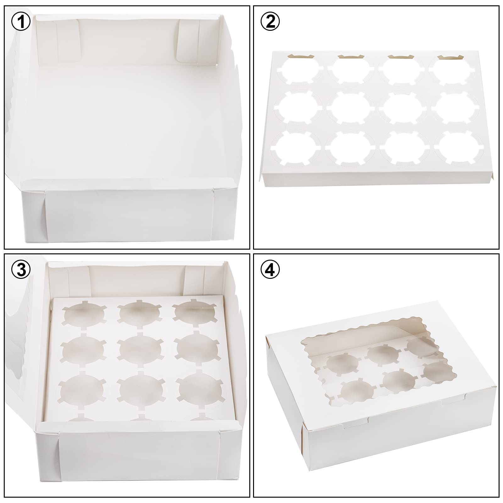Jucoan 20 Pack Cupcake Boxes 12 Counts White Paper Cupcake Container with Inserts and Window, Bakery Container Cupcake Carrier Holds 12 Cupcake, Muffins, Cookies, Cookies ,Pastries