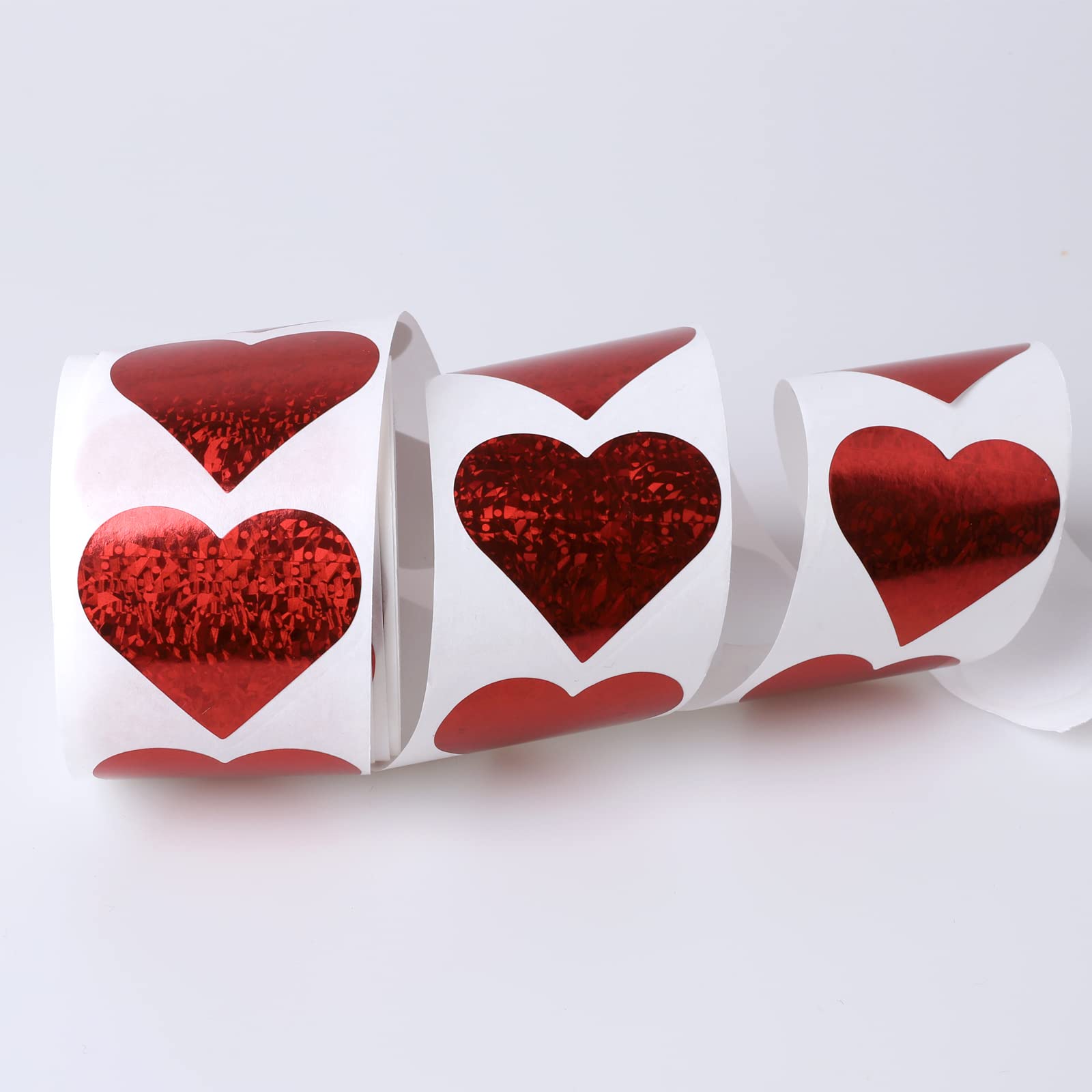 Valentines Glitter Red Heart Stickers - 1.5" Heart Decorative Labels 500 per Roll, Valentine's Day Love Decorations for Wedding, Anniversaries