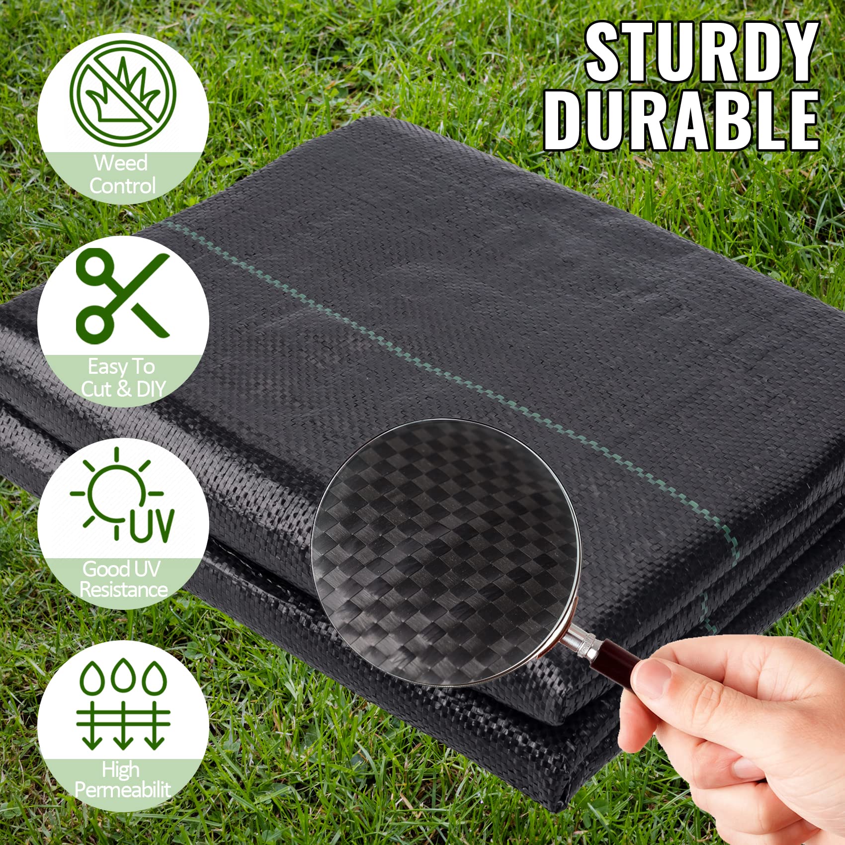 GRASSCLUB 4ft x 50ft Weed Barrier Landscape Fabric Heavy Duty Premium Weed Control Fabric Durable & Eco-Friendly Weed Block Gardening Mat Landscaping Fabric