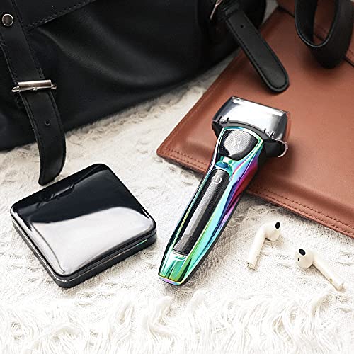 Memorism Multifunction Men’s Grooming Kit - Foil Shaver 4-Attachment Body Hair, Nose, Beard Trimmer with Adjustable Guard Heights - Rechargeable with LED Display Blizz GS5 (Purple-Green Gradient)