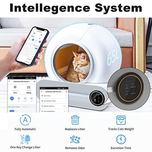 Self-Cleaning Cat Litter Box, No-Scoop Automatic Litter Robot with Large Capacity/App Control/Safety Guarantee, Suits for 2-17LB Multiple Cats with Cat Litter Mat