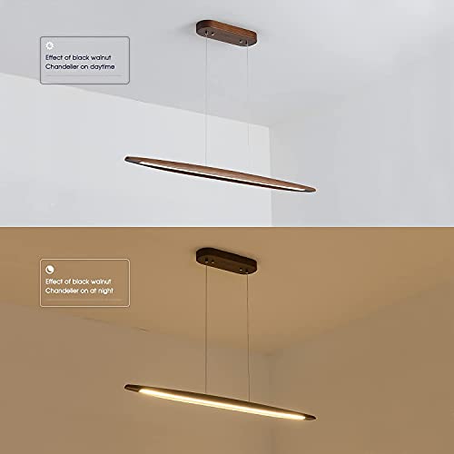YISDESIGN 51" LED Dimmable Wooden Linear Pendant Lighting Island Lights for Dining Room Bar Kitchen Island Hanging Light Fixture Walnut Color