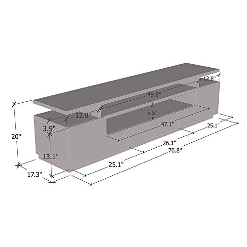 MEBLE FURNITURE & RUGS Eva 77" Modern High Gloss TV Stand with 16 Color LEDs (White)