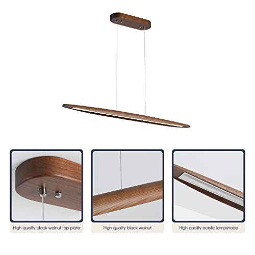 YISDESIGN 51" LED Dimmable Wooden Linear Pendant Lighting Island Lights for Dining Room Bar Kitchen Island Hanging Light Fixture Walnut Color