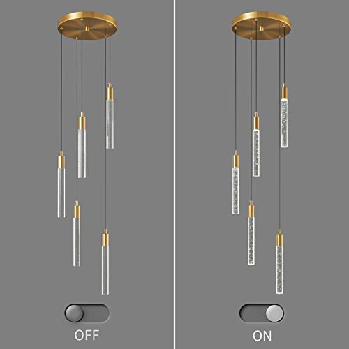 zhllmq Modern Light Fixture Kitchen Island Pendant Light Dimmable LED Gold Mini Pendant Lighting Dinning Room Living Room Kitchen Gold Pendant Lights(5-Light )…