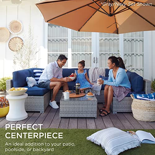Best Choice Products 7-Piece Modular Outdoor Sectional Wicker Patio Furniture Conversation Sofa Set w/ 6 Chairs, 2 Pillows, Seat Clips, Coffee Table, Cover Included - Black/Teal