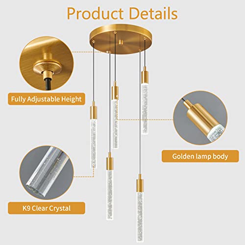 zhllmq Modern Light Fixture Kitchen Island Pendant Light Dimmable LED Gold Mini Pendant Lighting Dinning Room Living Room Kitchen Gold Pendant Lights(5-Light )…