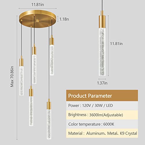 zhllmq Modern Light Fixture Kitchen Island Pendant Light Dimmable LED Gold Mini Pendant Lighting Dinning Room Living Room Kitchen Gold Pendant Lights(5-Light )…