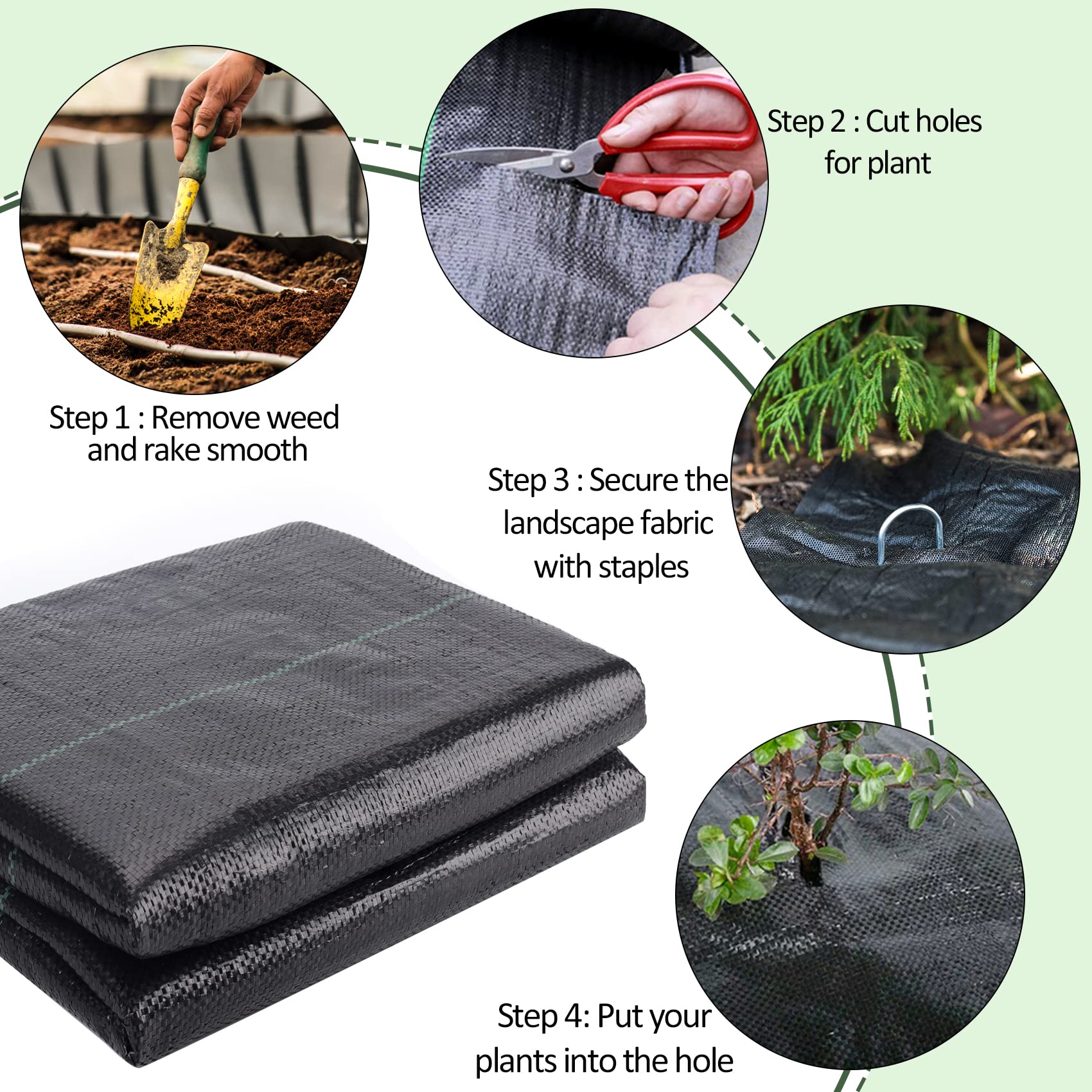 GRASSCLUB 4ft x 50ft Weed Barrier Landscape Fabric Heavy Duty Premium Weed Control Fabric Durable & Eco-Friendly Weed Block Gardening Mat Landscaping Fabric