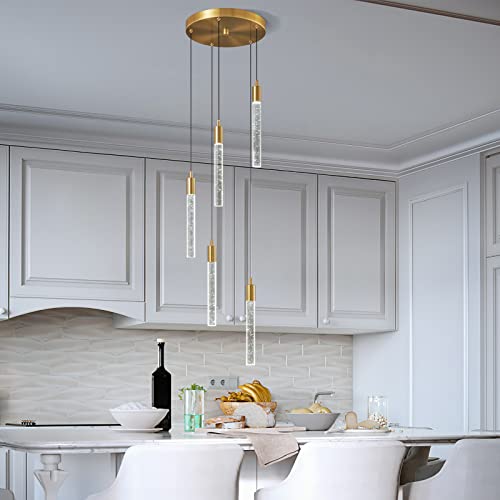 zhllmq Modern Light Fixture Kitchen Island Pendant Light Dimmable LED Gold Mini Pendant Lighting Dinning Room Living Room Kitchen Gold Pendant Lights(5-Light )…