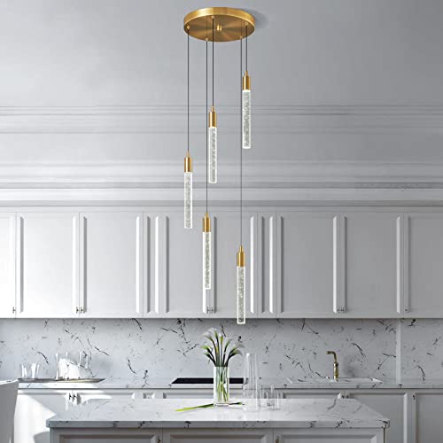 zhllmq Modern Light Fixture Kitchen Island Pendant Light Dimmable LED Gold Mini Pendant Lighting Dinning Room Living Room Kitchen Gold Pendant Lights(5-Light )…