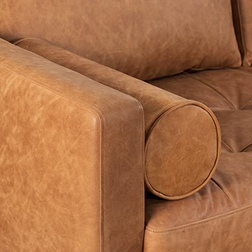 POLY & BARK Napa Leather Couch β Right-Facing Sectional Leather Sofa - Tufted Back Full Grain Leather Couch with Feather-Down Topper On Seating Surfaces β Pure-Aniline Italian Leather β Cognac Tan