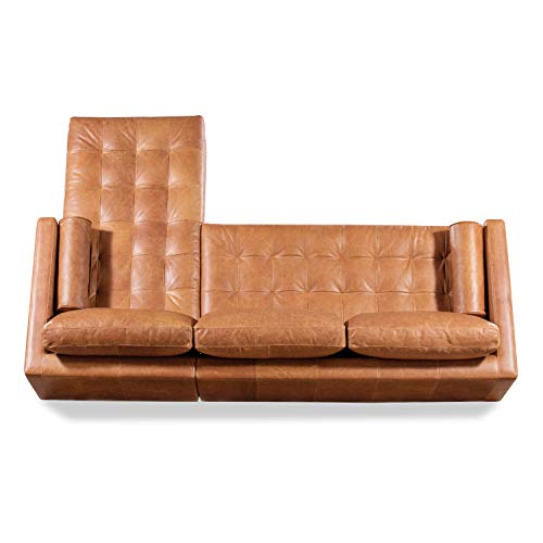 POLY & BARK Napa Leather Couch β Right-Facing Sectional Leather Sofa - Tufted Back Full Grain Leather Couch with Feather-Down Topper On Seating Surfaces β Pure-Aniline Italian Leather β Cognac Tan