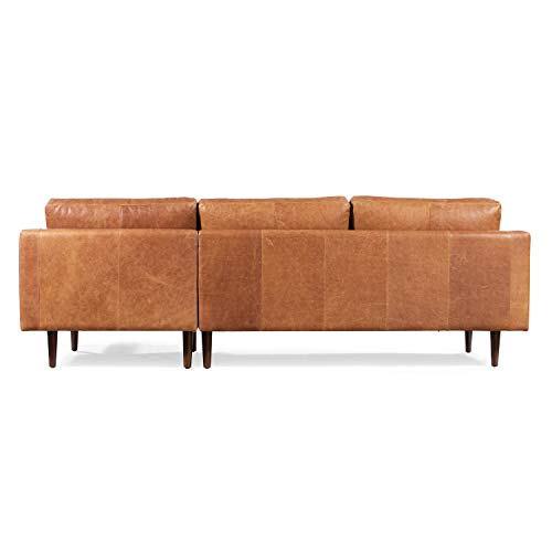 POLY & BARK Napa Leather Couch β Right-Facing Sectional Leather Sofa - Tufted Back Full Grain Leather Couch with Feather-Down Topper On Seating Surfaces β Pure-Aniline Italian Leather β Cognac Tan