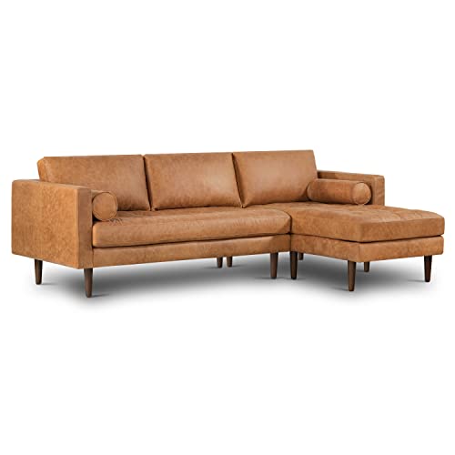 POLY & BARK Napa Leather Couch β Right-Facing Sectional Leather Sofa - Tufted Back Full Grain Leather Couch with Feather-Down Topper On Seating Surfaces β Pure-Aniline Italian Leather β Cognac Tan