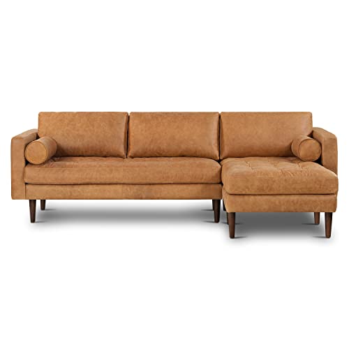 POLY & BARK Napa Leather Couch β Right-Facing Sectional Leather Sofa - Tufted Back Full Grain Leather Couch with Feather-Down Topper On Seating Surfaces β Pure-Aniline Italian Leather β Cognac Tan