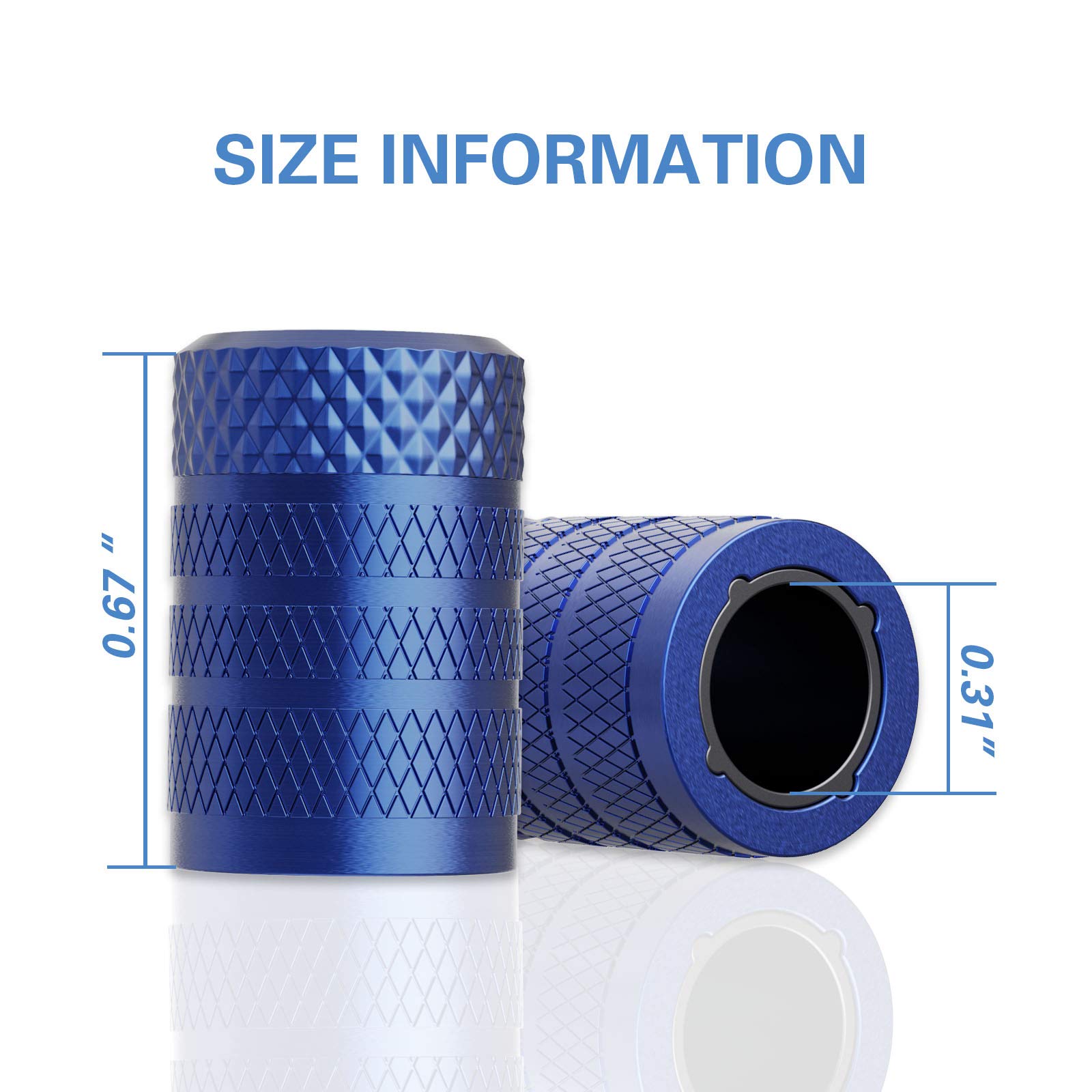 CKAuto Tire Valve Stem Caps, Blue, 4 pcs/Pack, Anodized Aluminum Tire Valve Cap Set, Corrosion Resistant, Universal Stem Covers for Cars Trucks Motorcycles SUVs and Bikes