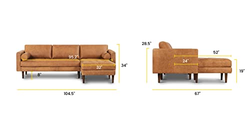 POLY & BARK Napa Leather Couch β Right-Facing Sectional Leather Sofa - Tufted Back Full Grain Leather Couch with Feather-Down Topper On Seating Surfaces β Pure-Aniline Italian Leather β Cognac Tan