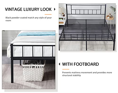12 Inch Platform Queen Bed Frame with Headboard, Heavy Duty Bed Frame Queen Size Metal Bed Frame with Storage, Mattress Foundation Bed Frames No Box Spring Needed, Under Bed Storage, Noise-Free, Black
